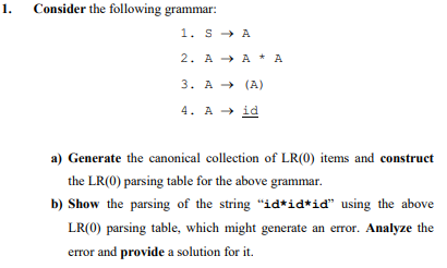 Solved 1. Consider the following grammar: 1. SA 2. A A A 3. | Chegg.com