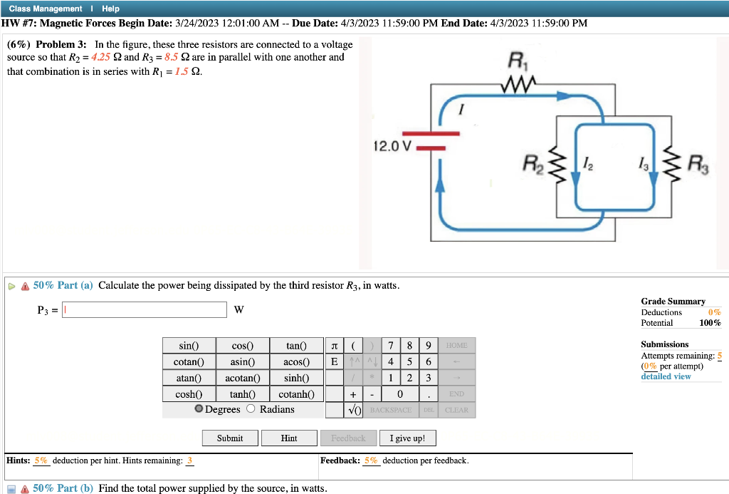 Solved (6\%) Problem 3: In the figure, these three resistors | Chegg.com