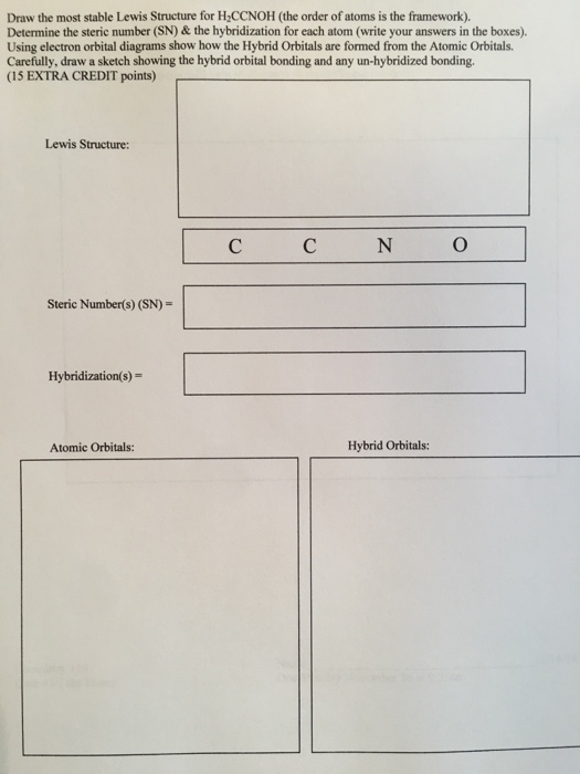Solved Draw the most stable Lewis Structure for H CCNOH (the | Chegg.com