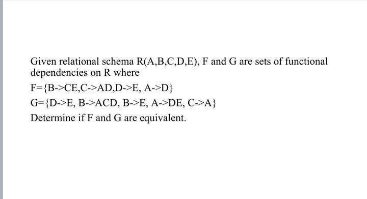 Solved Given relational schema R(A,B,C,D,E), F and G are | Chegg.com