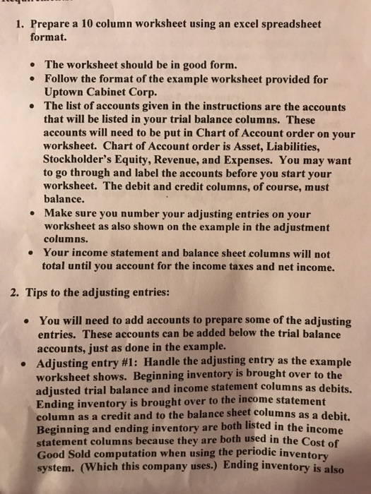 Solved 1. Prepare a 10 column worksheet using an excel | Chegg.com