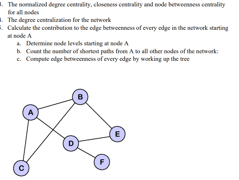 Solved 3. The normalized degree centrality, closeness | Chegg.com