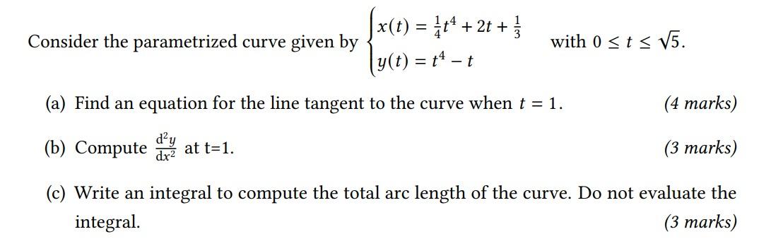 Solved Consider the parametrized curve given by | Chegg.com