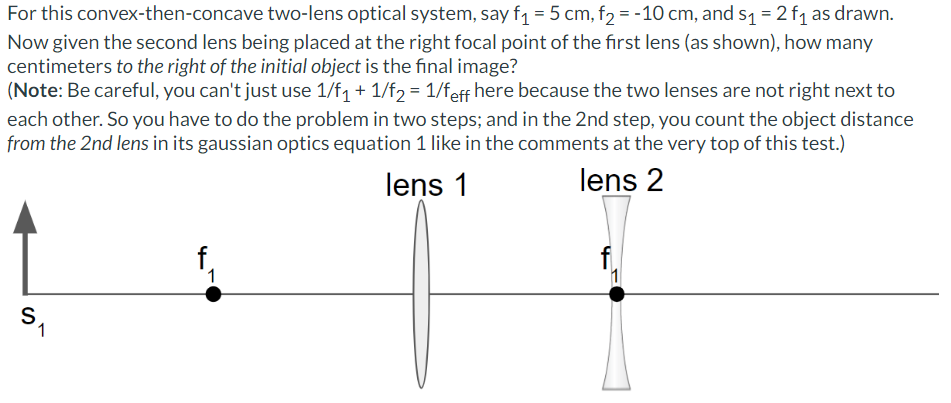 Solved For this convex-then-concave two-lens optical system, | Chegg.com