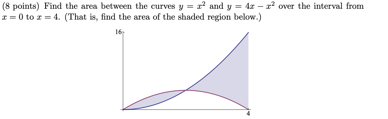 Solved (8 points) Find the area between the curves \\( | Chegg.com
