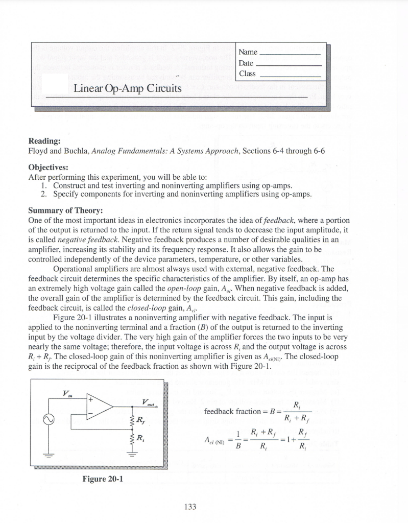 Solved Name Date Class Linear Op-Amp Circuits Reading: Floyd | Chegg.com
