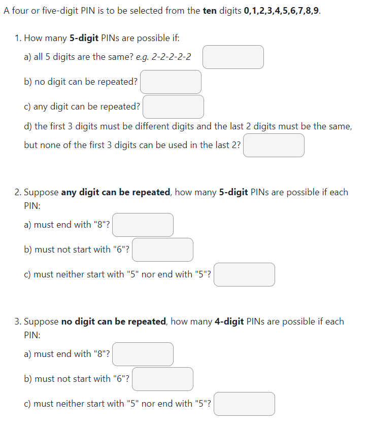 Solved A four or five-digit PIN is to be selected from the | Chegg.com