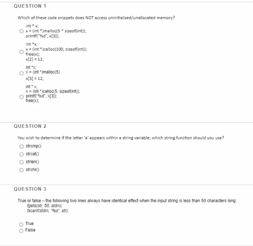 Solved QUESTION 1 Which of these code snippets does NOT | Chegg.com