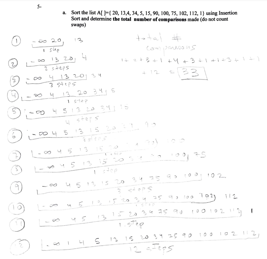 Solved 5- 1 13 5- a. Sort the list A[ ]={ 20, 13,4, 34, 5, | Chegg.com