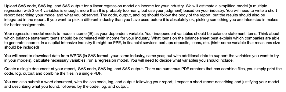 Upload SAS code, SAS log, and SAS output for a linear | Chegg.com