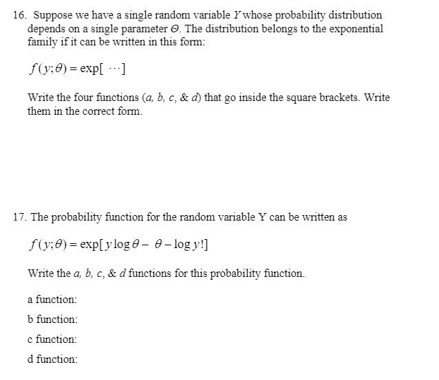 Solved 16. Suppose we have a single random variable Y whose | Chegg.com