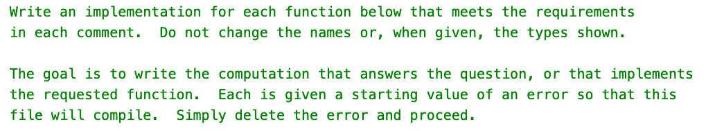 Write an implementation for each function below that | Chegg.com