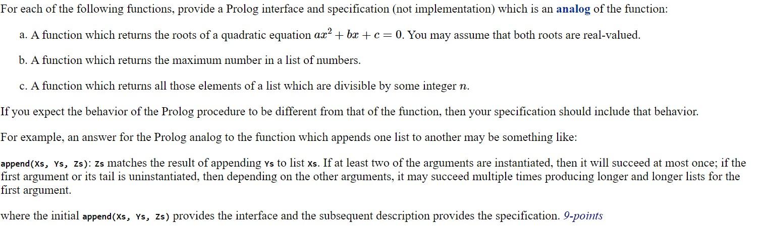 For each of the following functions, provide a Prolog | Chegg.com
