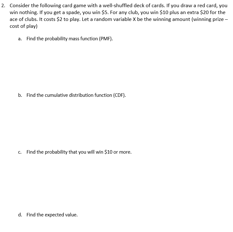 Solved 2. Consider the following card game with a | Chegg.com