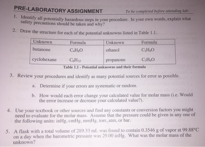 Solved PRE-LABORATORY ASSIGNMENT To be completed before | Chegg.com