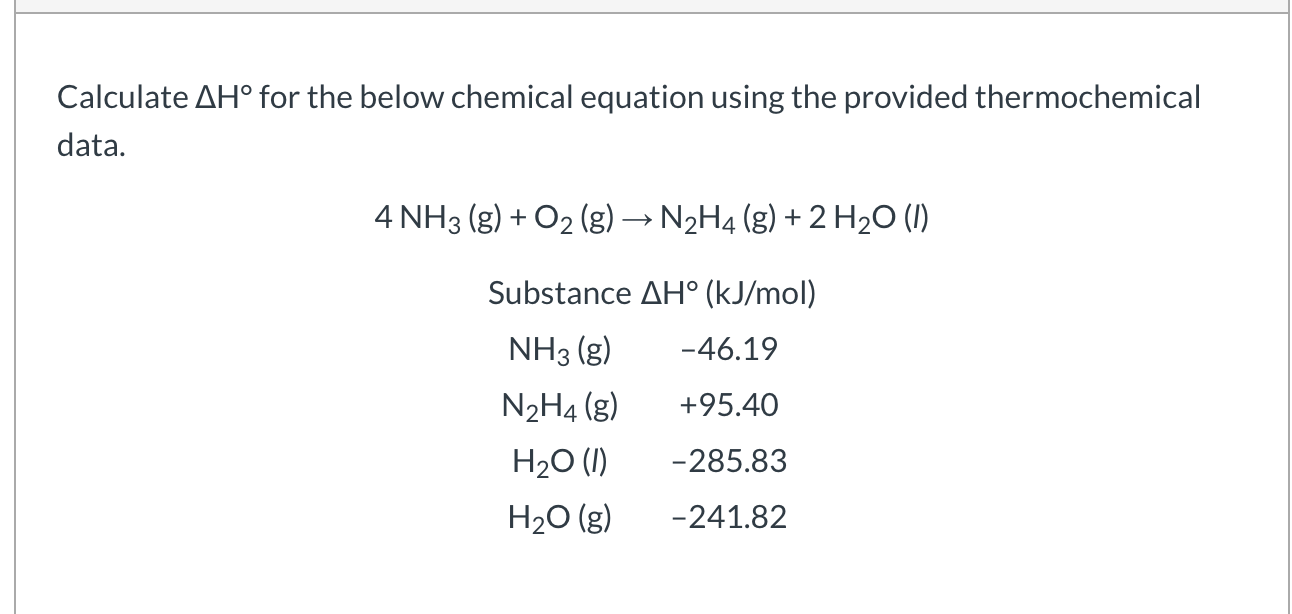 Solved Calculate AH° for the below chemical equation using | Chegg.com