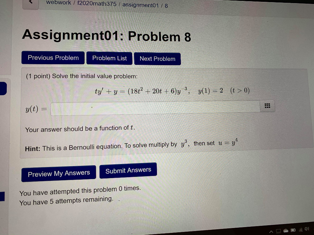Solved webwork / f2020math375 / assignment01/8 Assignment01: | Chegg.com