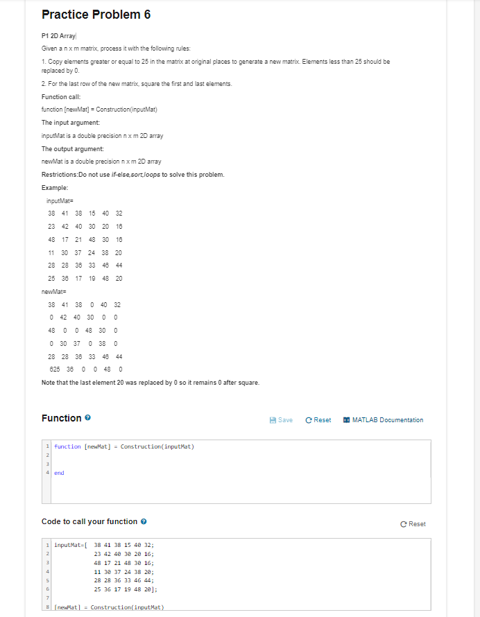 Solved P1 20 Array Given A N×m Matrix Process It With The 
