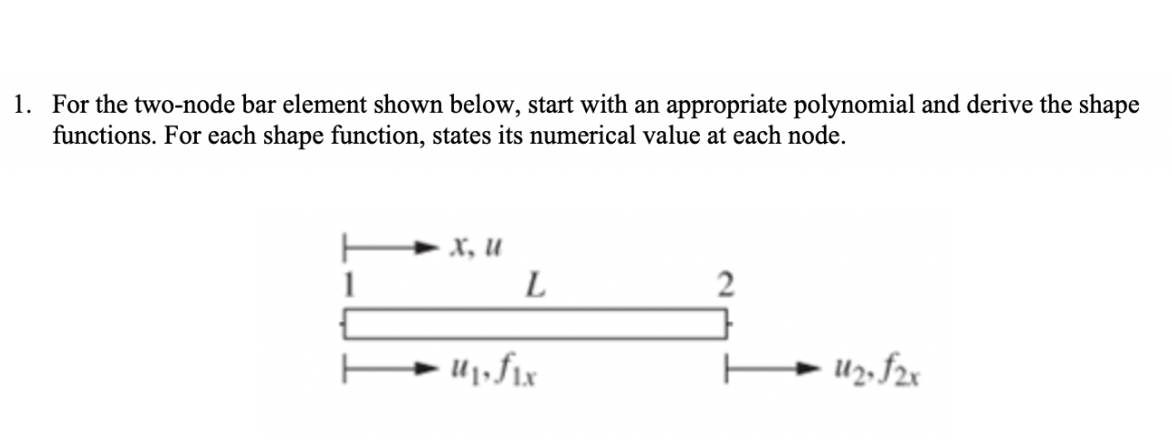 Solved 1. For the two-node bar element shown below, start | Chegg.com
