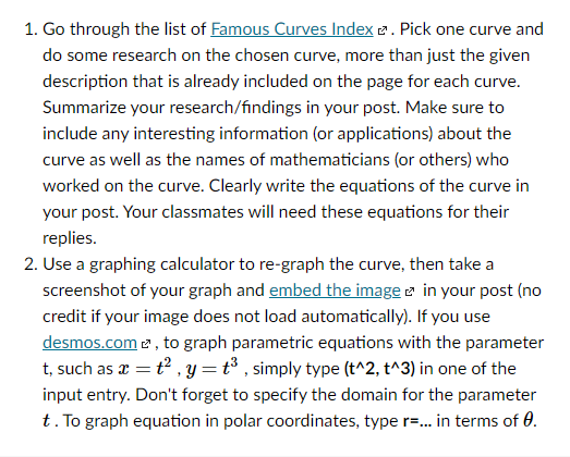 Solved 1. Go through the list of Famous Curves Index e. Pick | Chegg.com