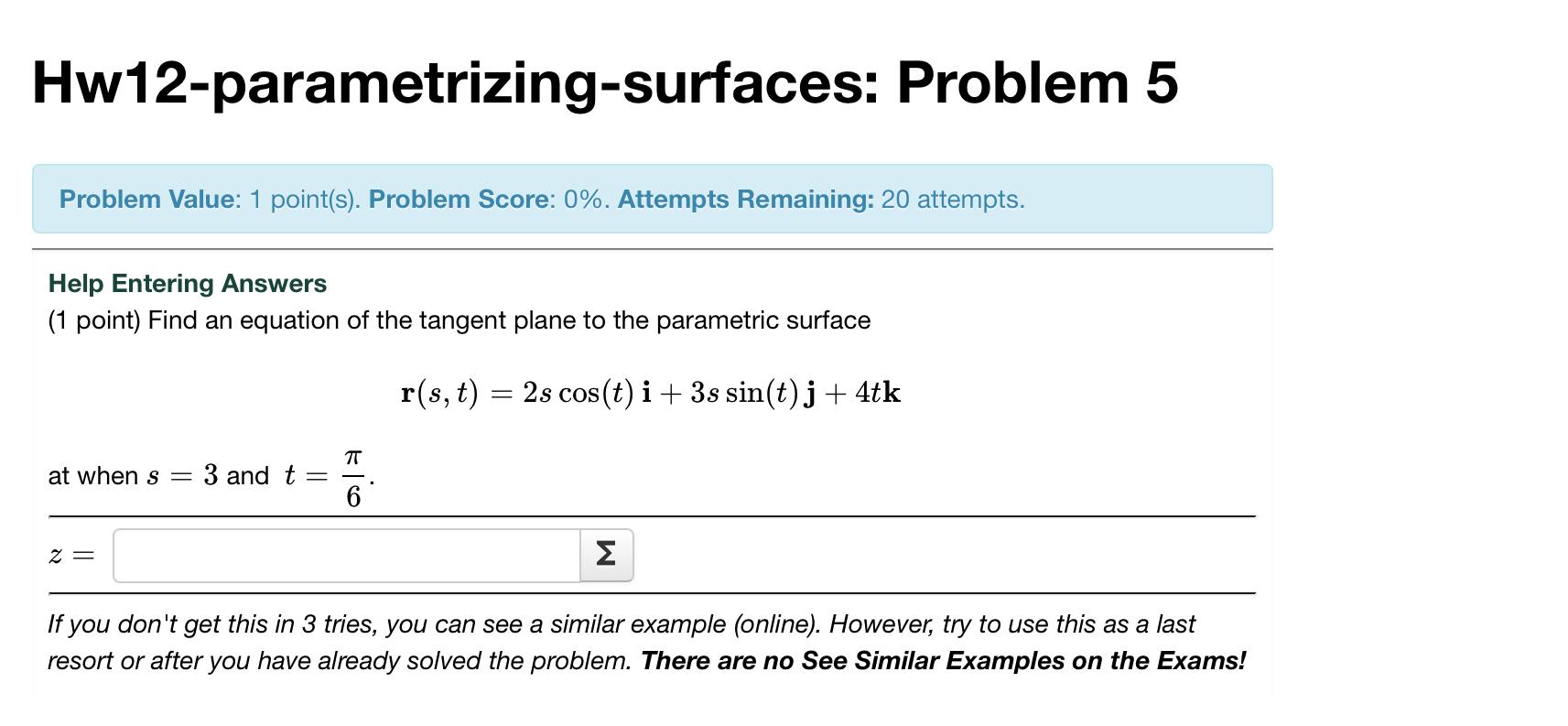 Solved Hw12-parametrizing-surfaces: Problem 5 Problem Value: | Chegg.com