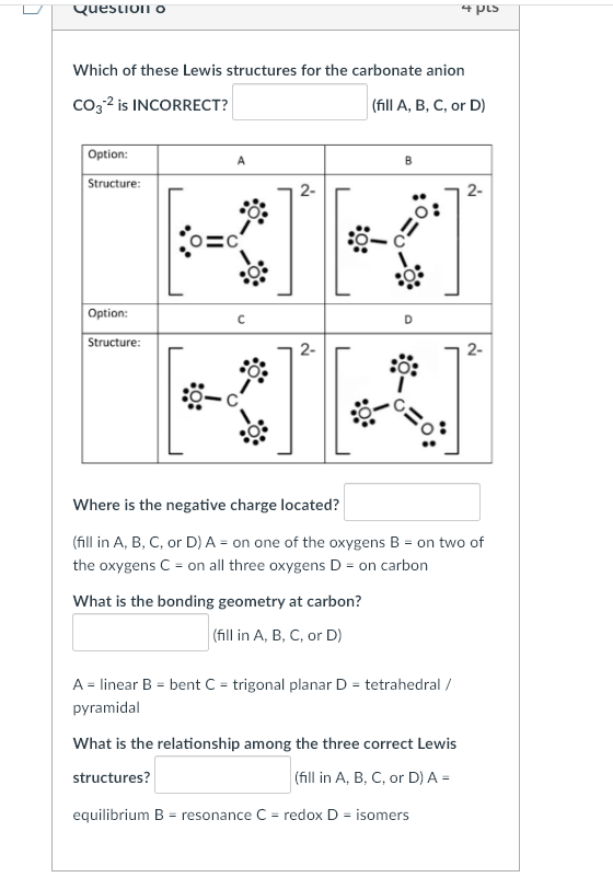 Solved Which of these Lewis structures for the carbonate | Chegg.com