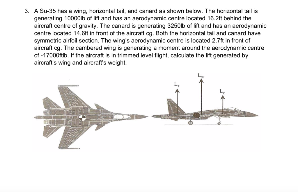 Solved 3. A Su-35 has a wing, horizontal tail, and canard as | Chegg.com