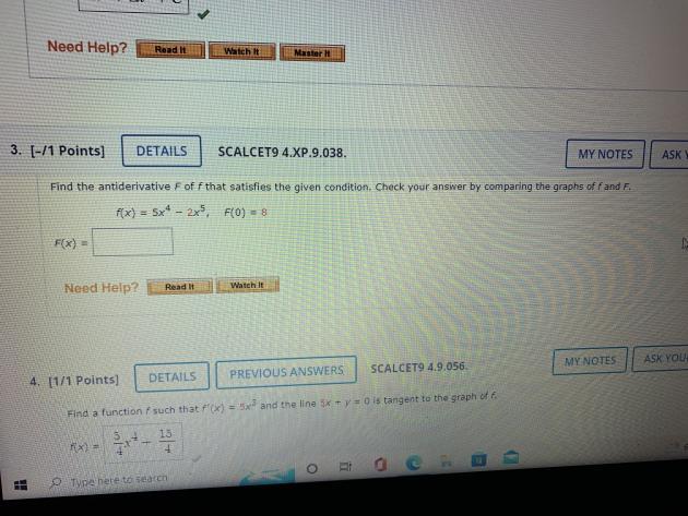 Solved SCALCET9 4.XP.9.038. Find the antiderivative F of f | Chegg.com