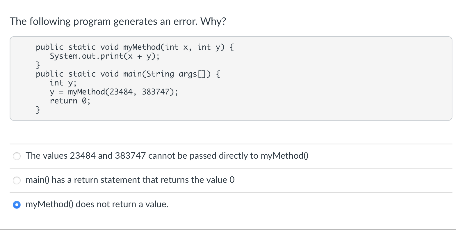 Solved Which is a valid method call for find Min()? a public | Chegg.com
