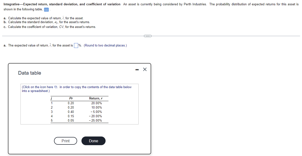 Solved Integrative-Expected return, standard deviation, and | Chegg.com