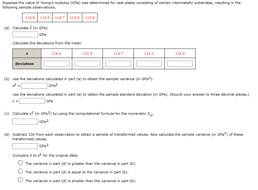 Solved Suppose the value of Young's modulus (GPa) was | Chegg.com