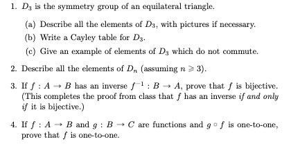 Solved 1. D3 is the symmetry group of an equilateral | Chegg.com