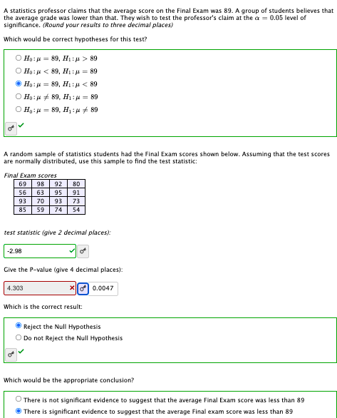Solved A statistics professor claims that the average score | Chegg.com