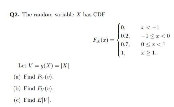Solved Q2. The random variable X has CDF Fx () = 0, 0.2, | Chegg.com