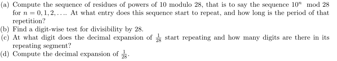 Solved (a) Compute the sequence of residues of powers of 10 | Chegg.com