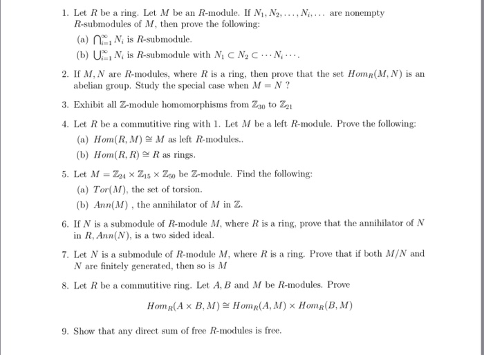 Solved 1. Let R be a ring. Let M be an R-module. If Ni, | Chegg.com