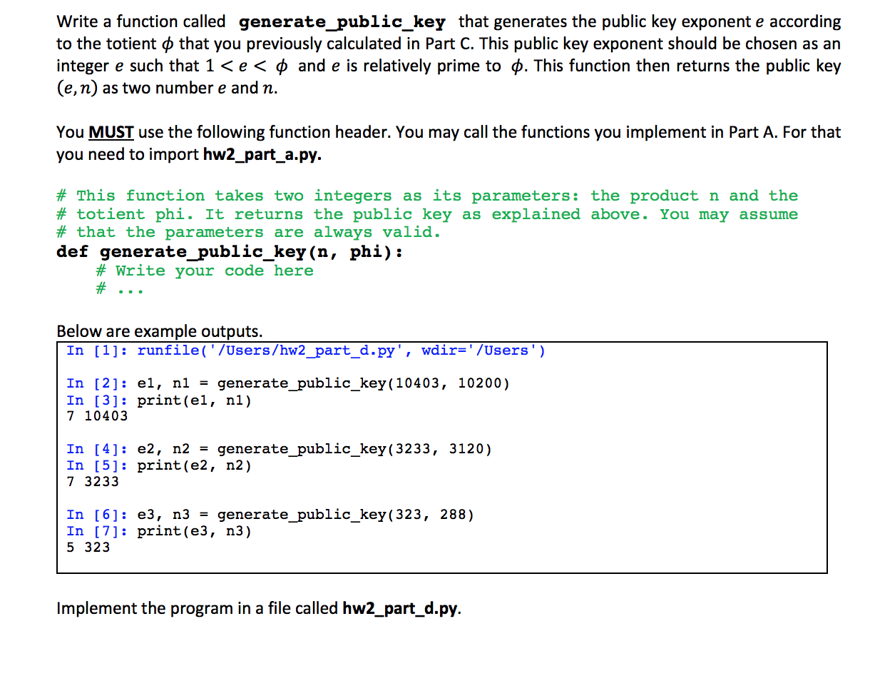 Solved Write a function called generate_public_key that | Chegg.com