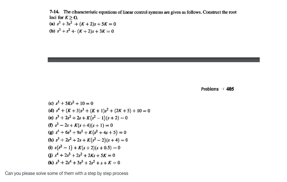 Solved 7-14. The characteristic equations of linear control | Chegg.com