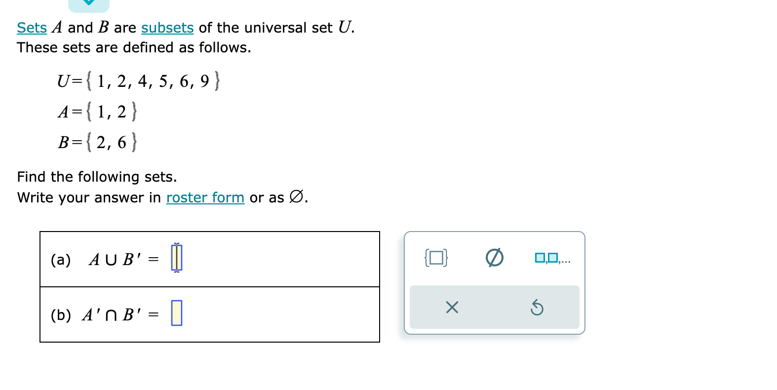 Solved Sets A and B are subsets of the universal set U. | Chegg.com