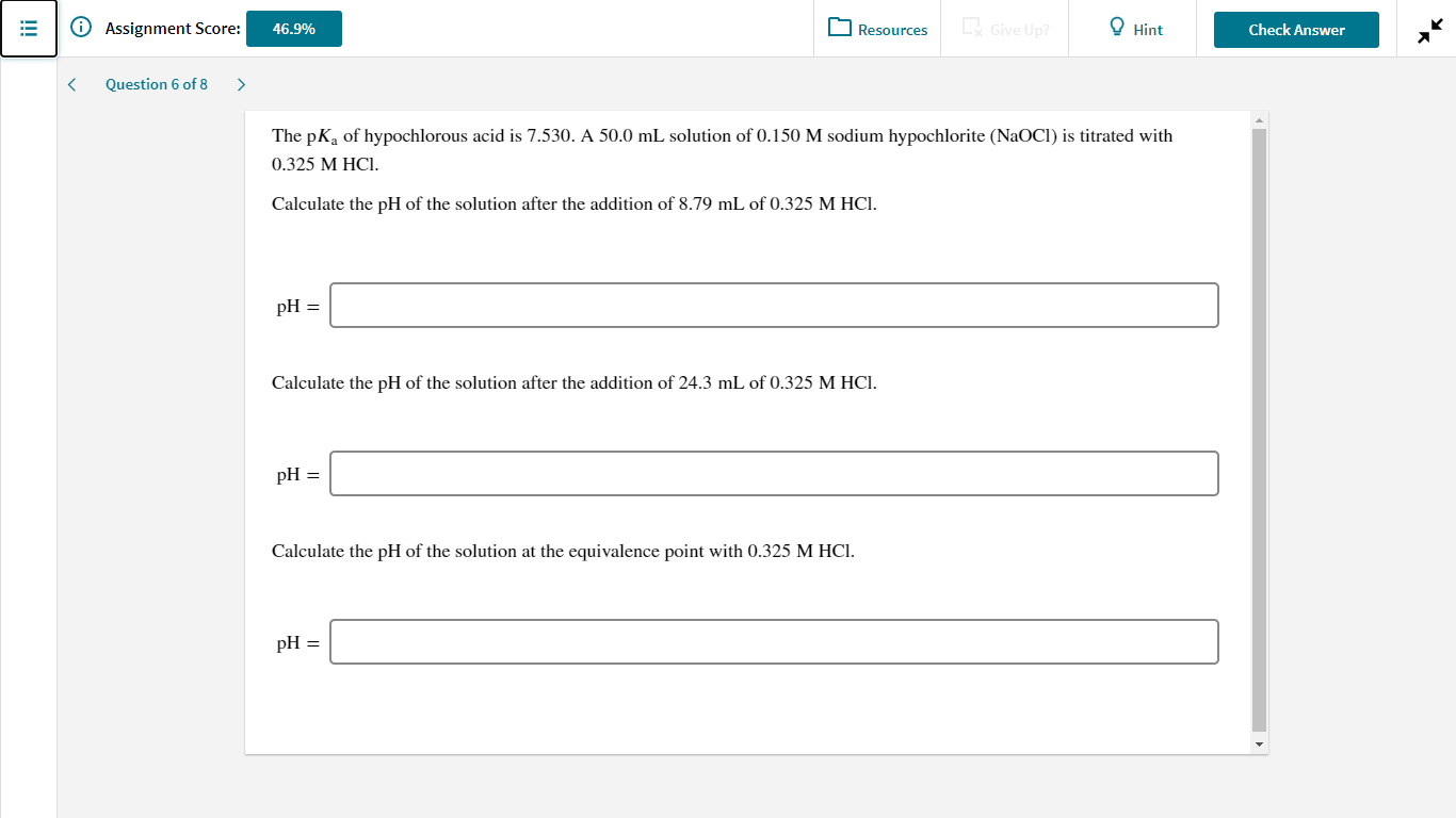 Solved Assignment Score: 46.9% Resources Give Up Hint Check | Chegg.com