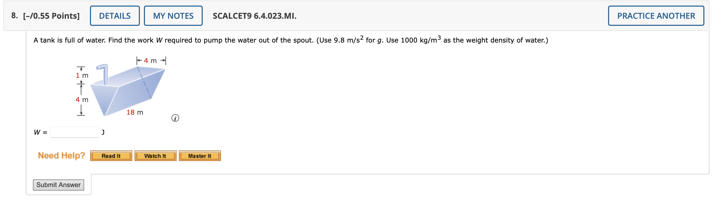 Solved A tank is full of water. Find the work W ﻿required to | Chegg.com
