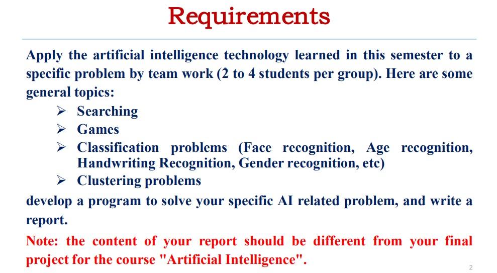 Solved Requirements Apply the artificial intelligence | Chegg.com