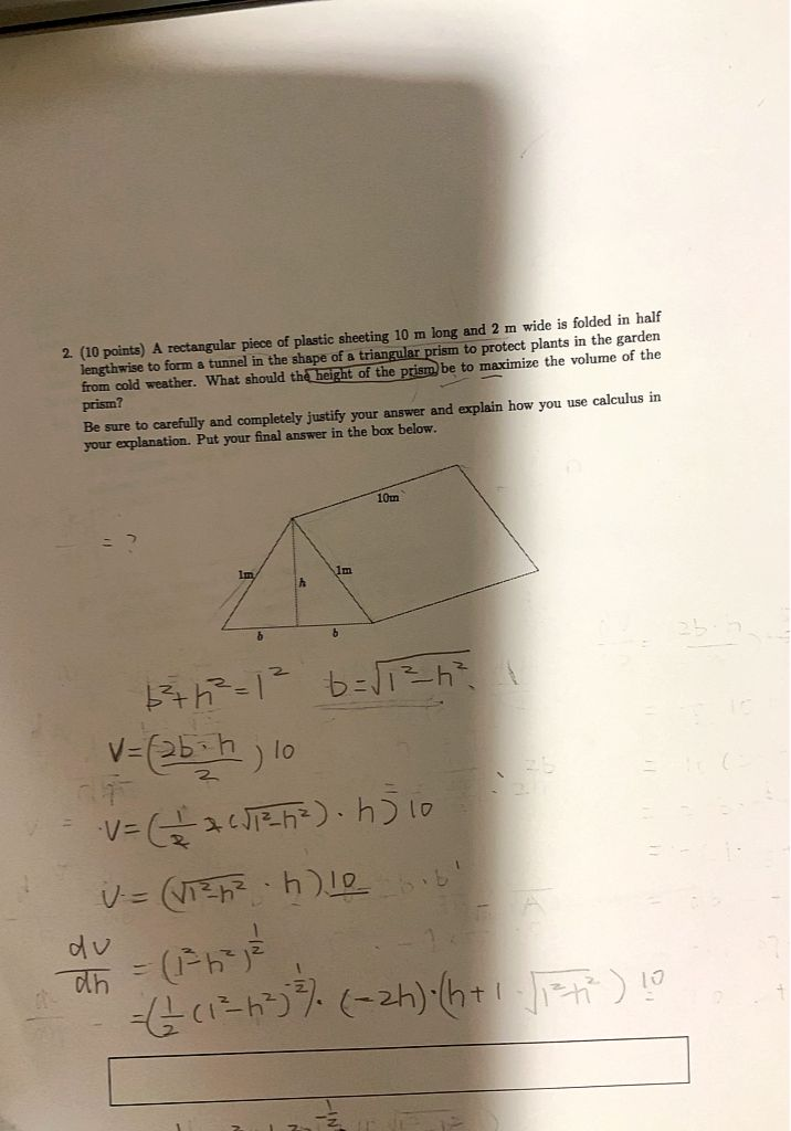 Solved 2 (10 points) A rectangular piece of plastic sheeting | Chegg.com
