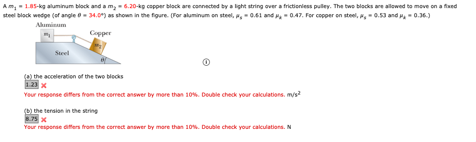 Solved A m1 = 1.85-kg aluminum block and a m2 = 6.20-kg | Chegg.com
