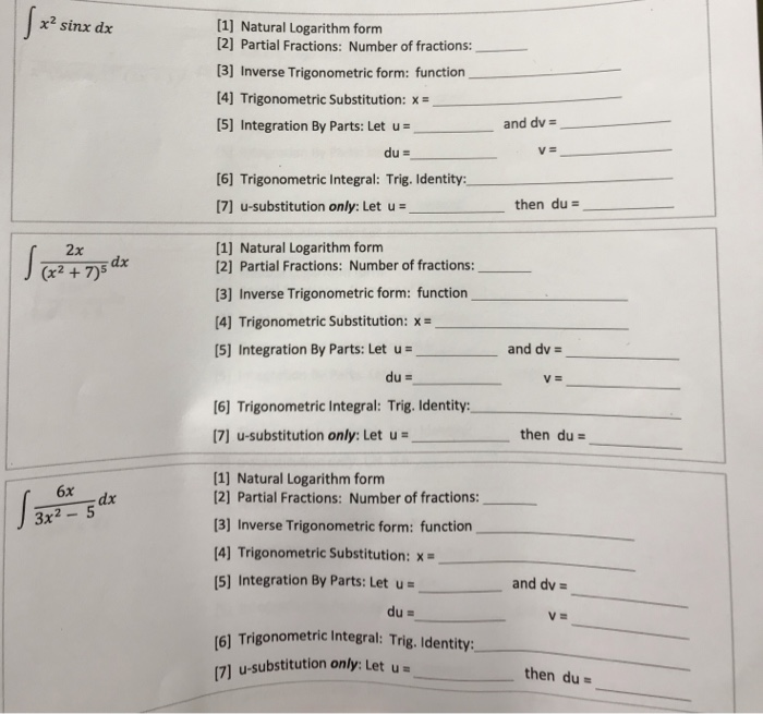 Solved Multiple Choice- Integration Techniques . For each | Chegg.com