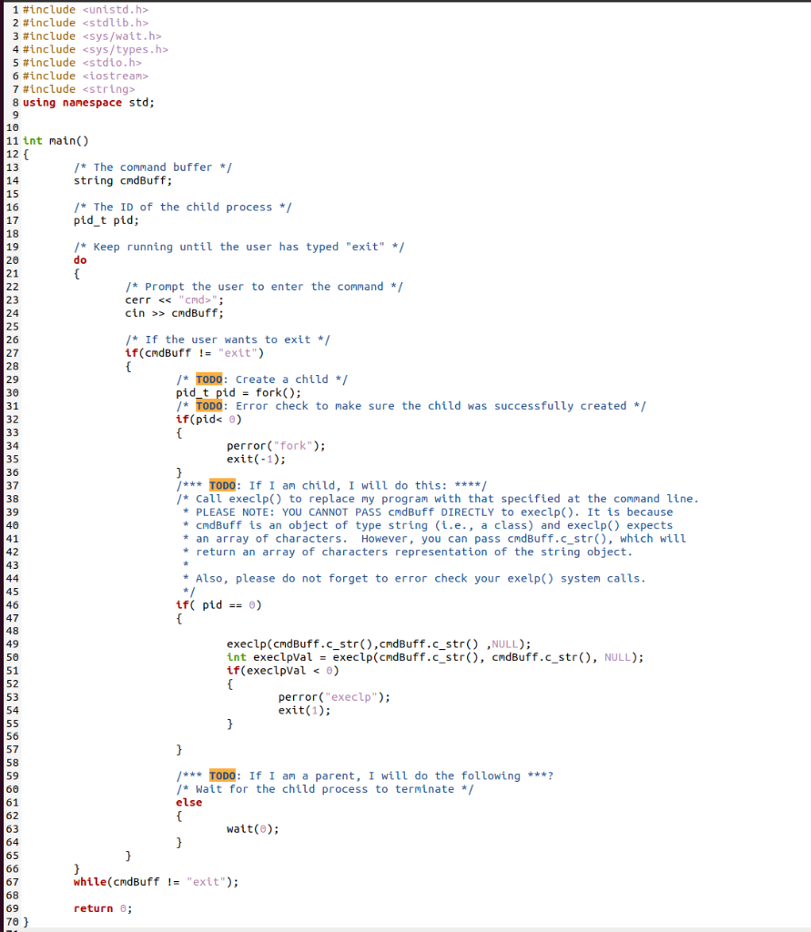 Hello I need help on the execlp part it runs most | Chegg.com