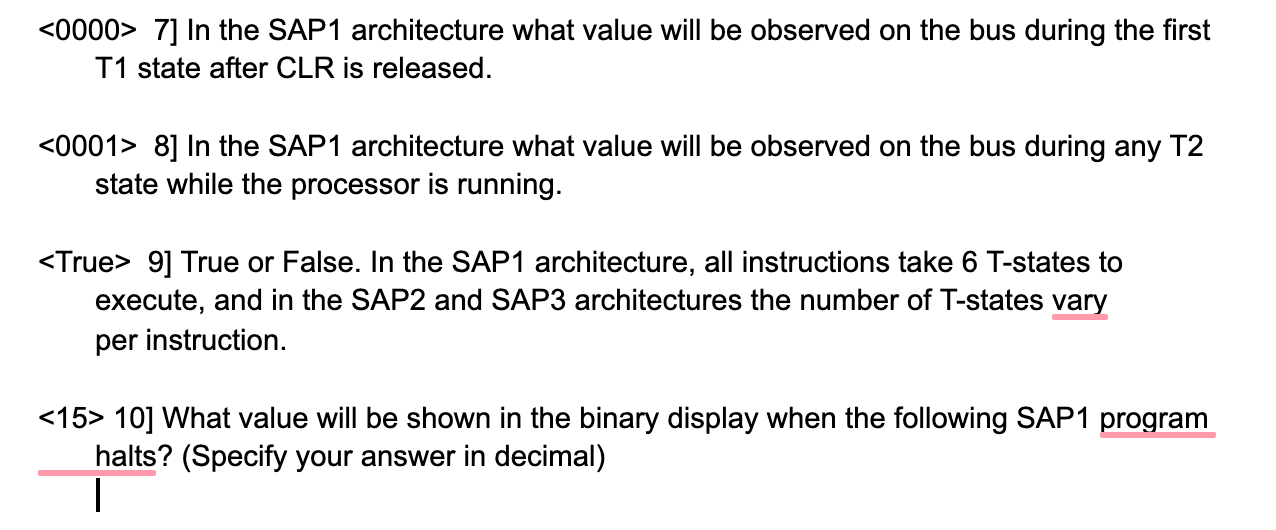 7] In the SAP1 architecture what value will be | Chegg.com