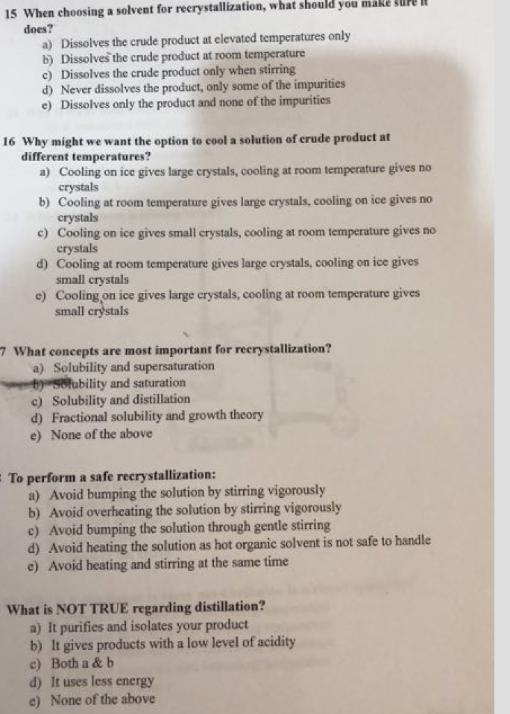 Solved 15 When choosing a solvent for recrystallization, | Chegg.com