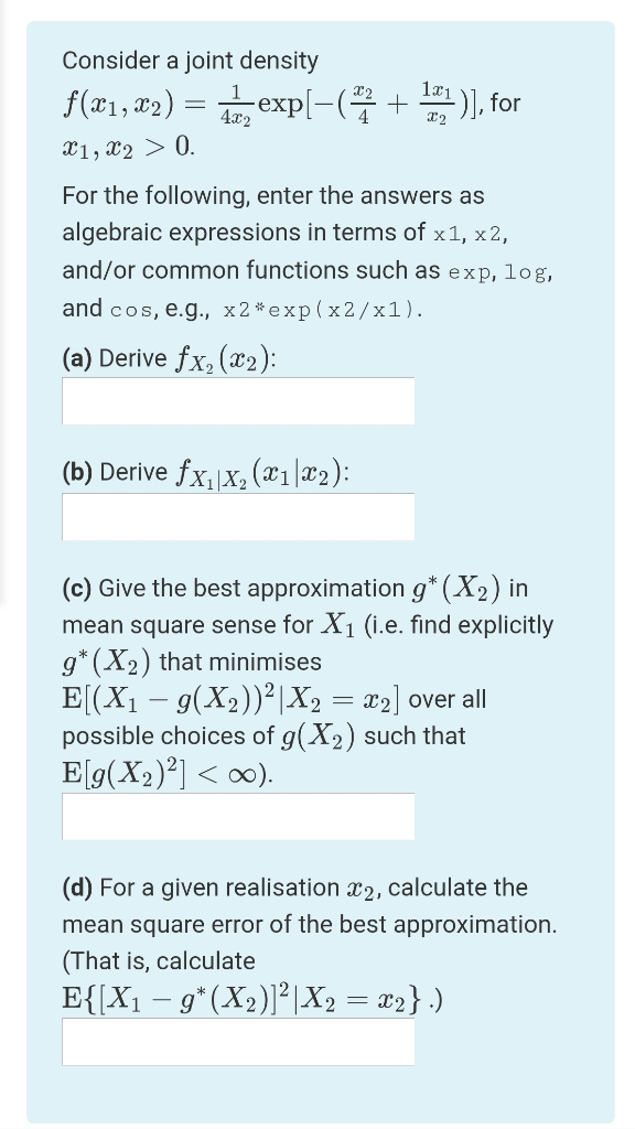 Solved =)), for 12 Consider a joint density 101 f(x1, x2) = | Chegg.com