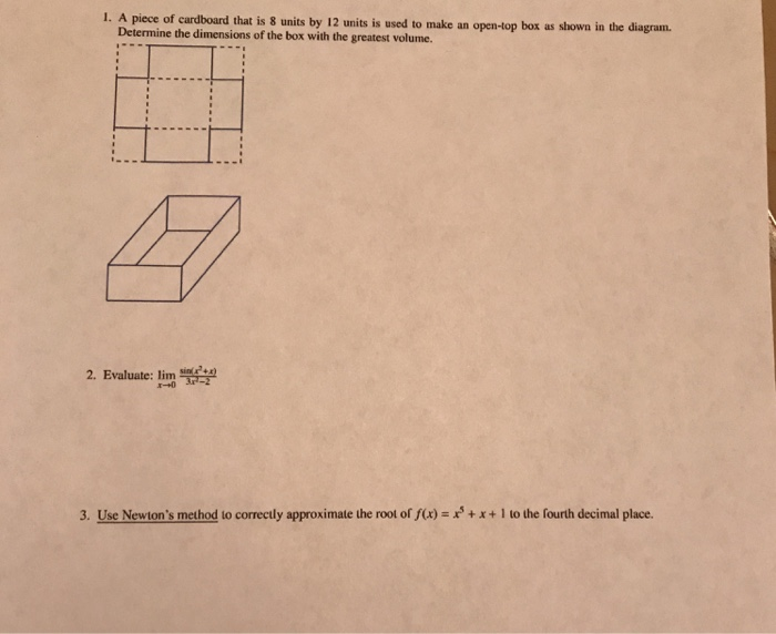 Solved 1. A piece of cardboard that is 8 units by 12 units | Chegg.com